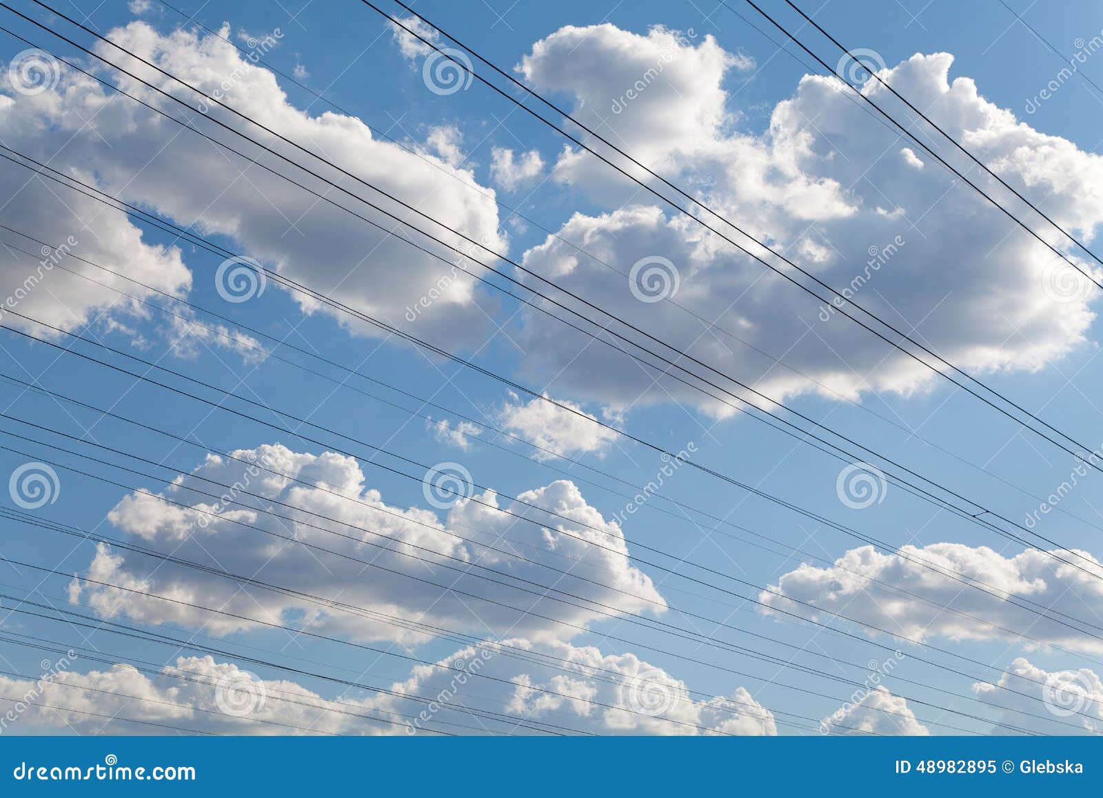 Electrical Wires Against Blue Sky and Beautiful Clouds Stock Image ...