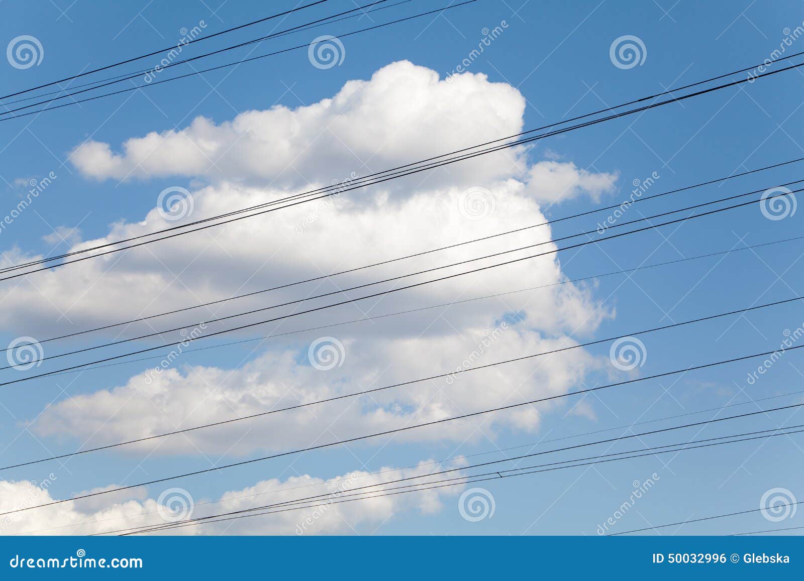 Electrical Wires Against Blue Sky and Beautiful Clouds Stock Photo ...