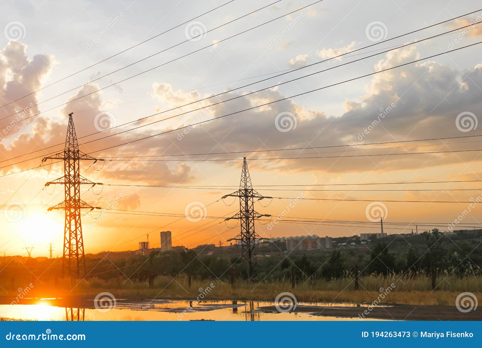 Electrical Wires on the Background of the Sunset Sky Stock Image ...