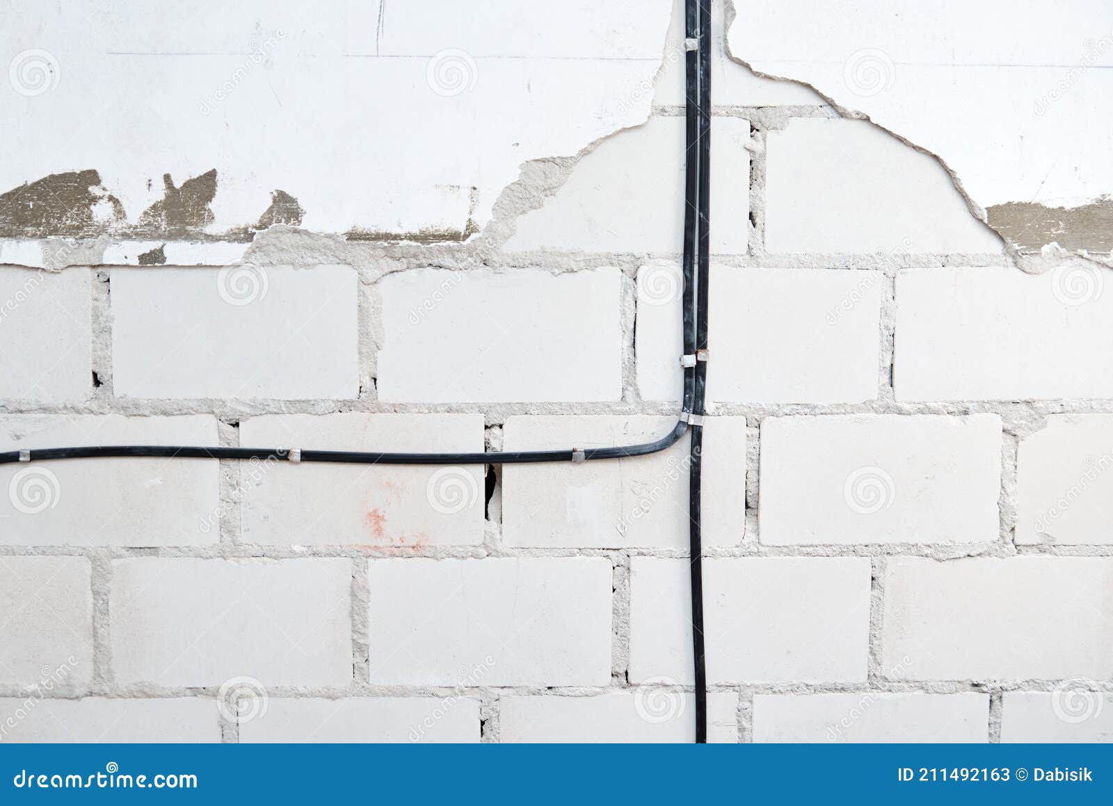 Electrical Wires on Brick Wall. Cable Laying Stock Image - Image of ...