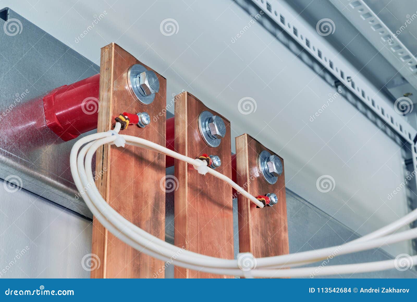 Electrical Wires are Connected To Copper Busbars. Stock Photo - Image ...