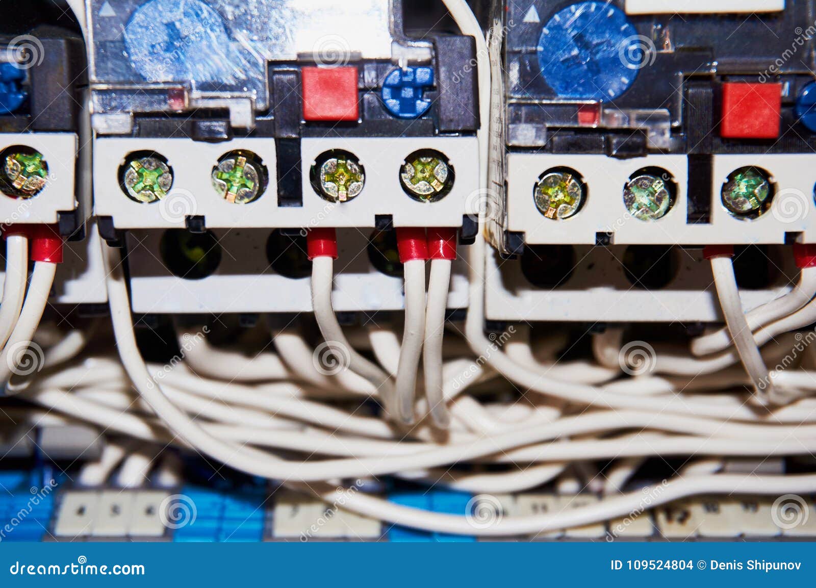 Electrical Wires Connected To the Numbered Relays. Close-up. Stock ...