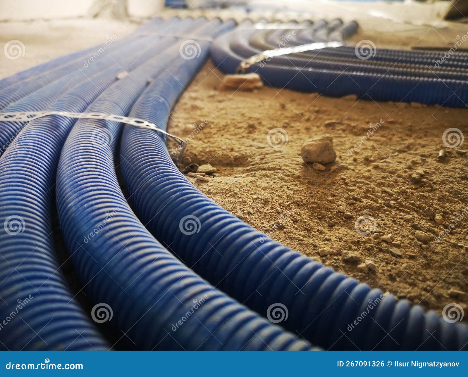 Electrical Wires in Corrugation on a Concrete Floor in a House Under ...