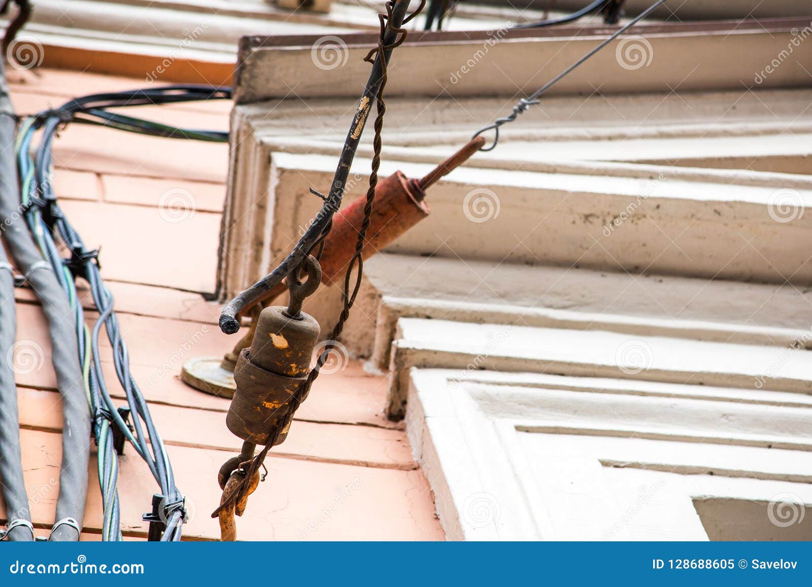 Electrical Wires on the Facade of an Old Building Stock Image - Image ...