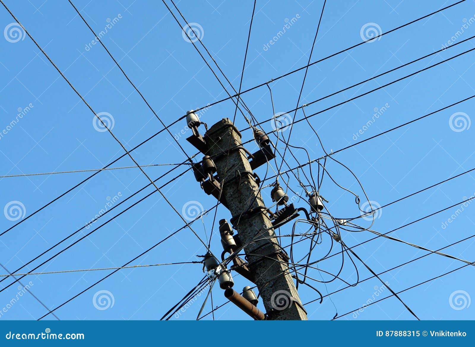 Electrical wires on pillar stock image. Image of high - 87888315