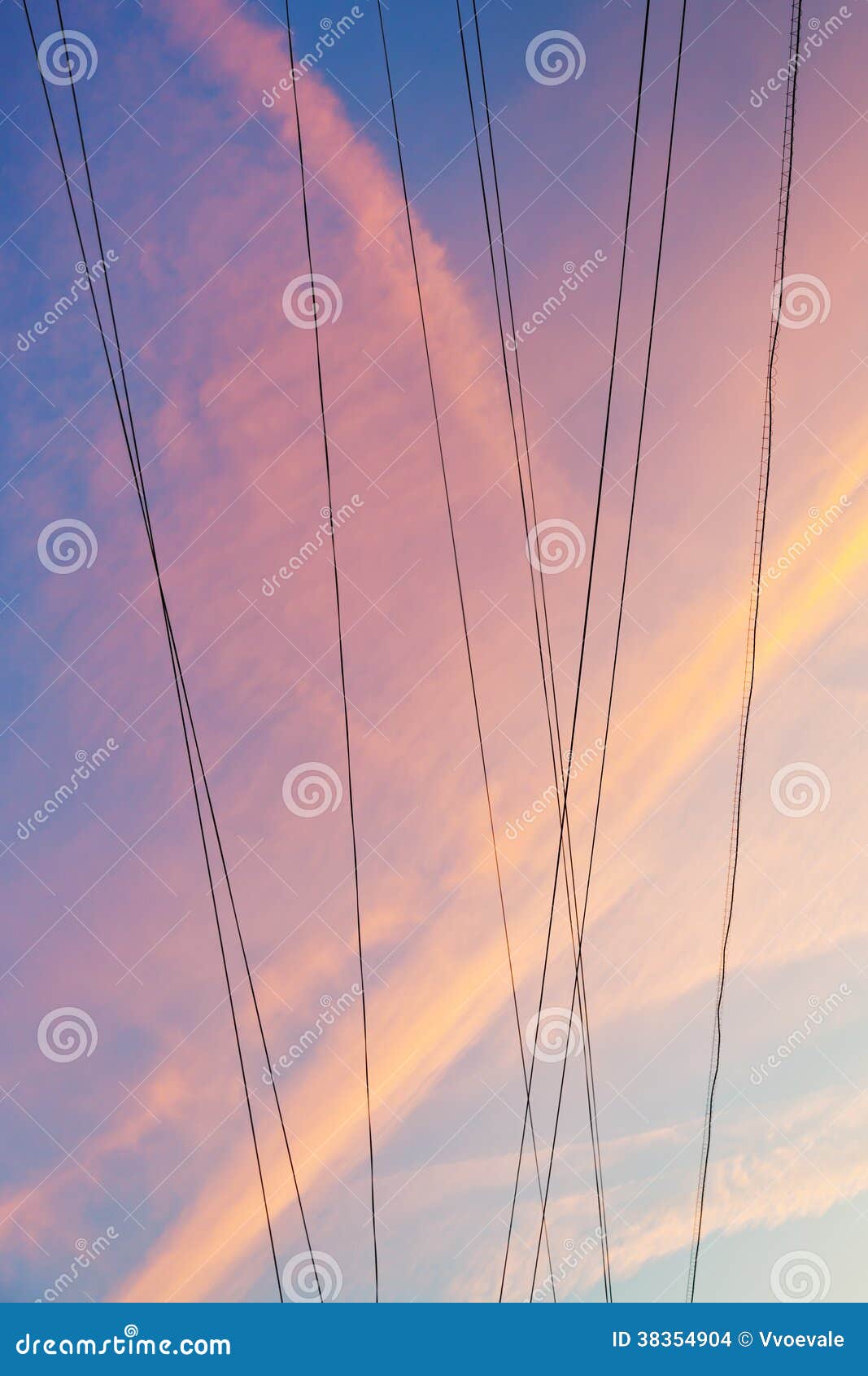 Electrical Wires with Pink Sunset Clouds Stock Photo - Image of scenic ...