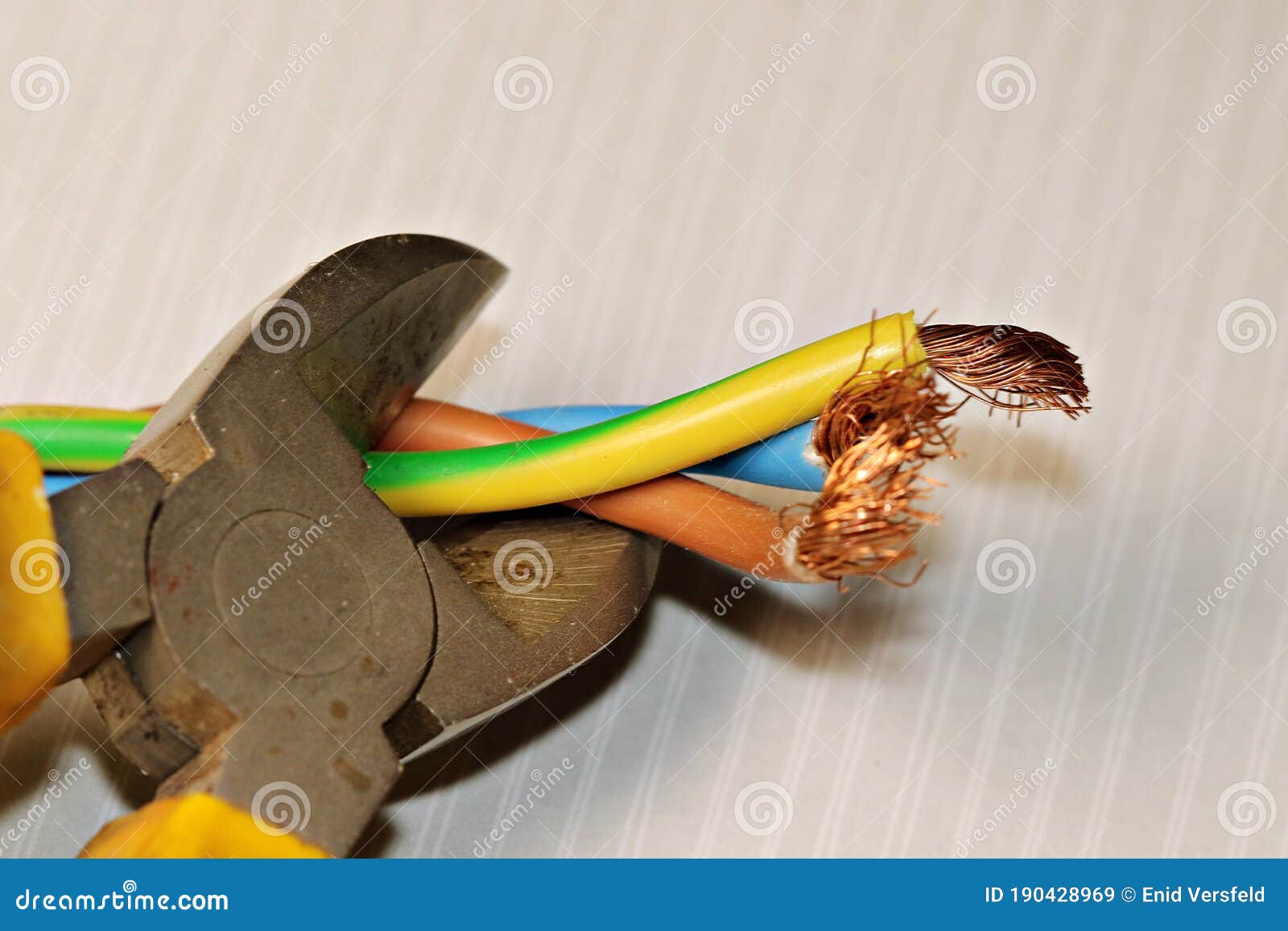 Electrical Wires in the Process of Being Cut with a Side Cutter. Stock ...