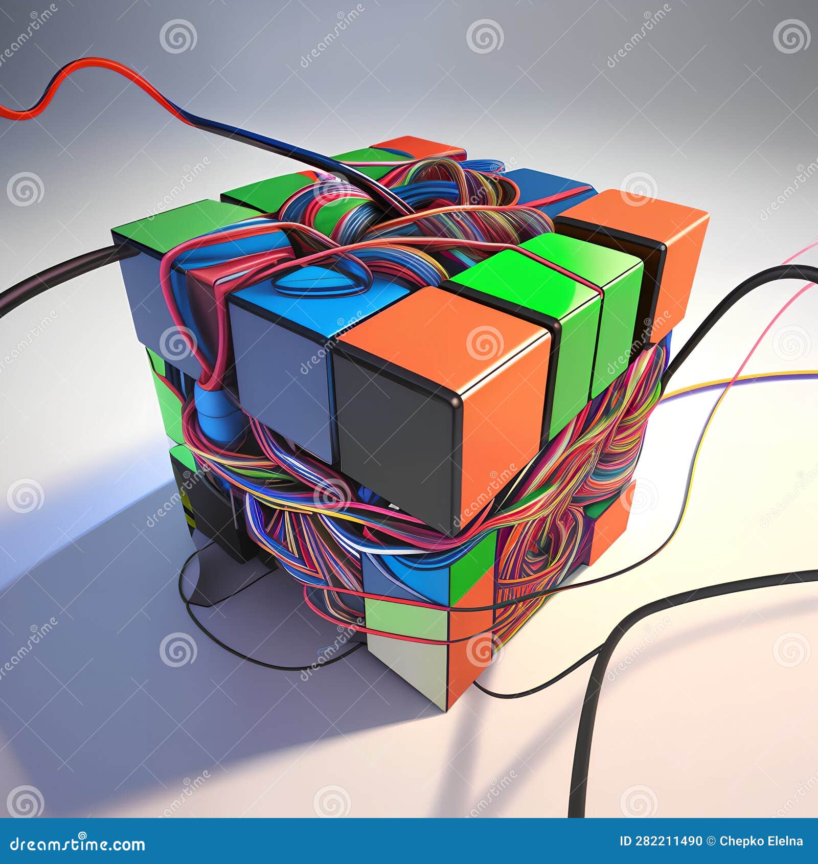 Electrical Wires Tangled into a Clump of Cube Shape. Generative AI ...