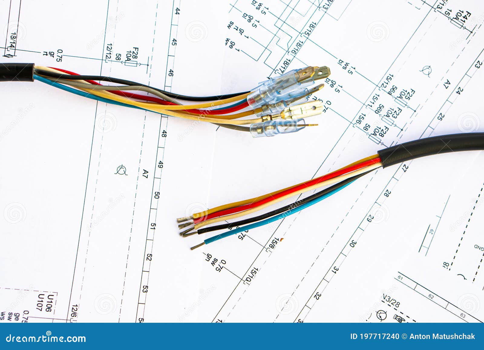 Electrical Wires with Terminals Lie on Electrical Circuits Stock Photo ...