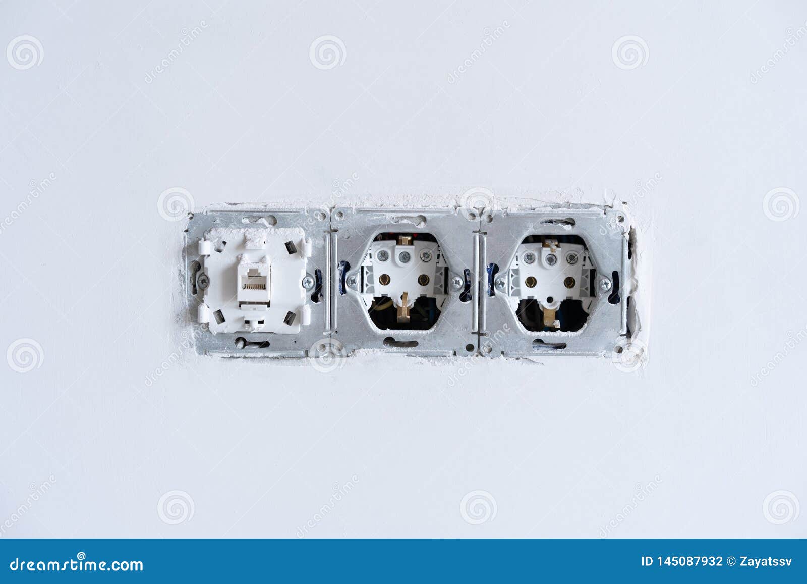 Electrical Wiring in the Apartment - Sockets Close-up Stock Photo ...