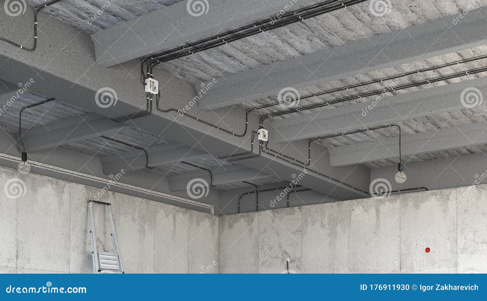 Electrical Wiring on a Beamed Ceiling, Stock Illustration ...