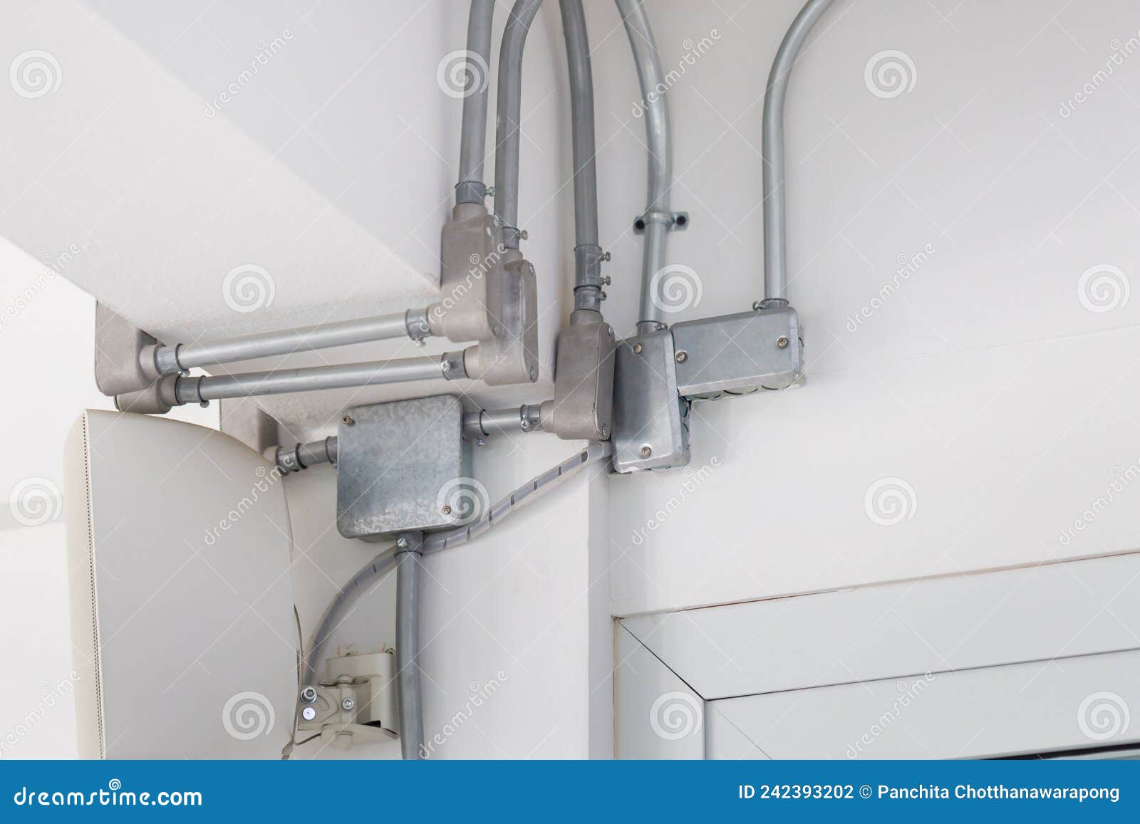 Electrical Wiring on the Ceiling, Electrical Conduits System and Metal ...