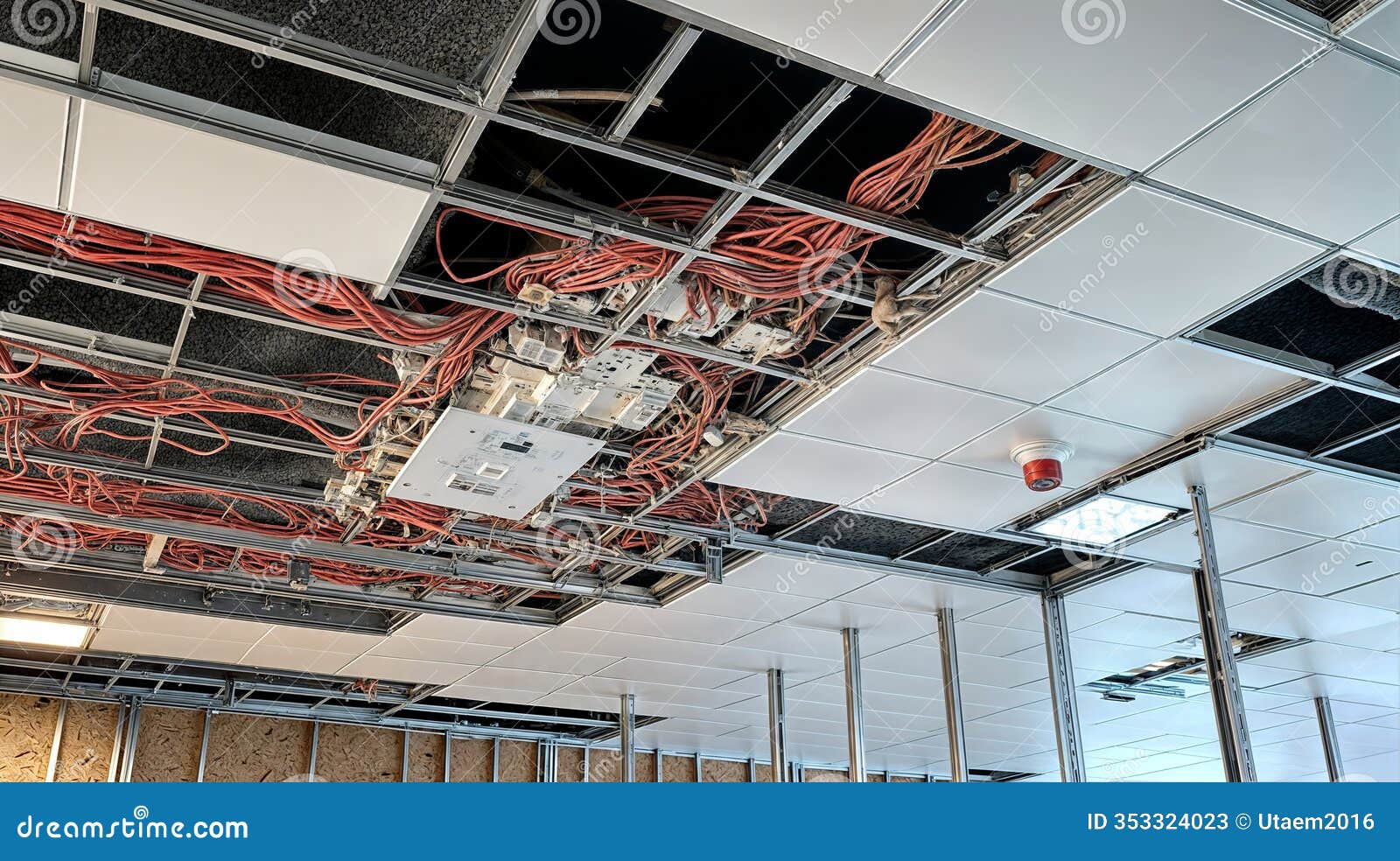 Electrical Wiring and Ceiling Panels Installation in Progress Stock ...