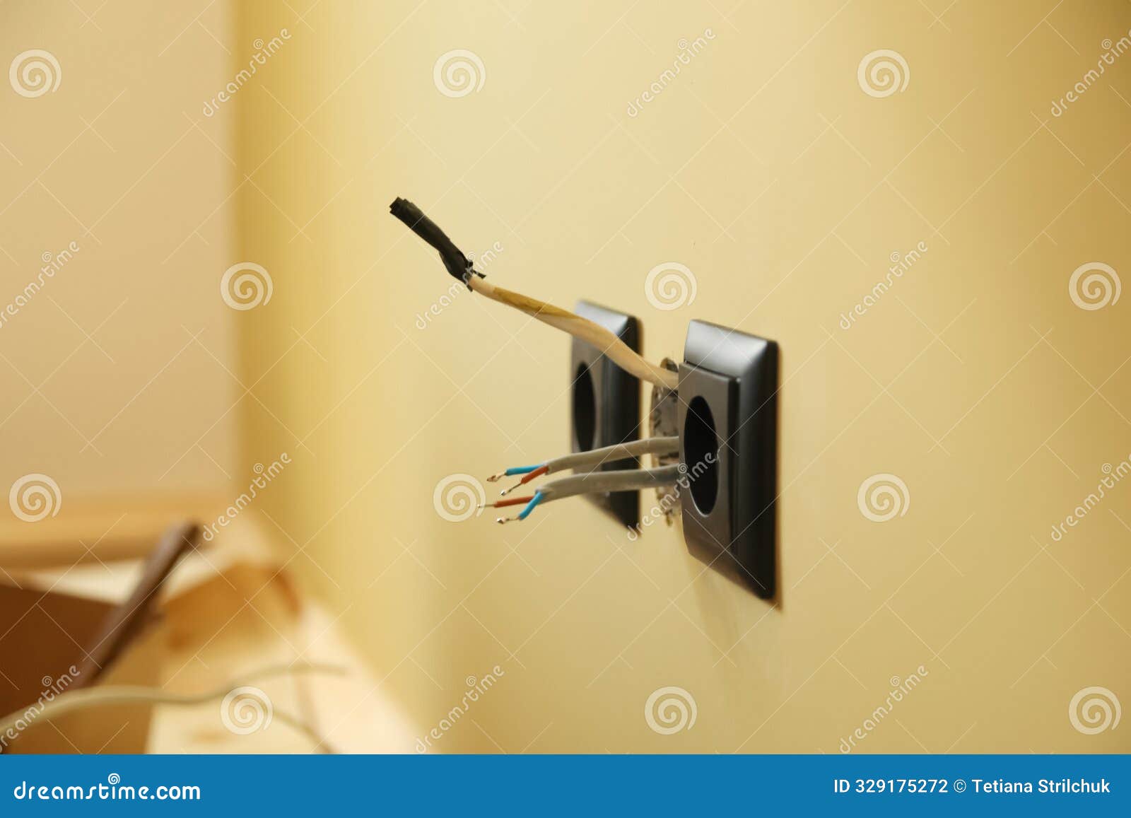 Electrical Wiring Concept. Black Electrical Socket with Wires and Tools ...