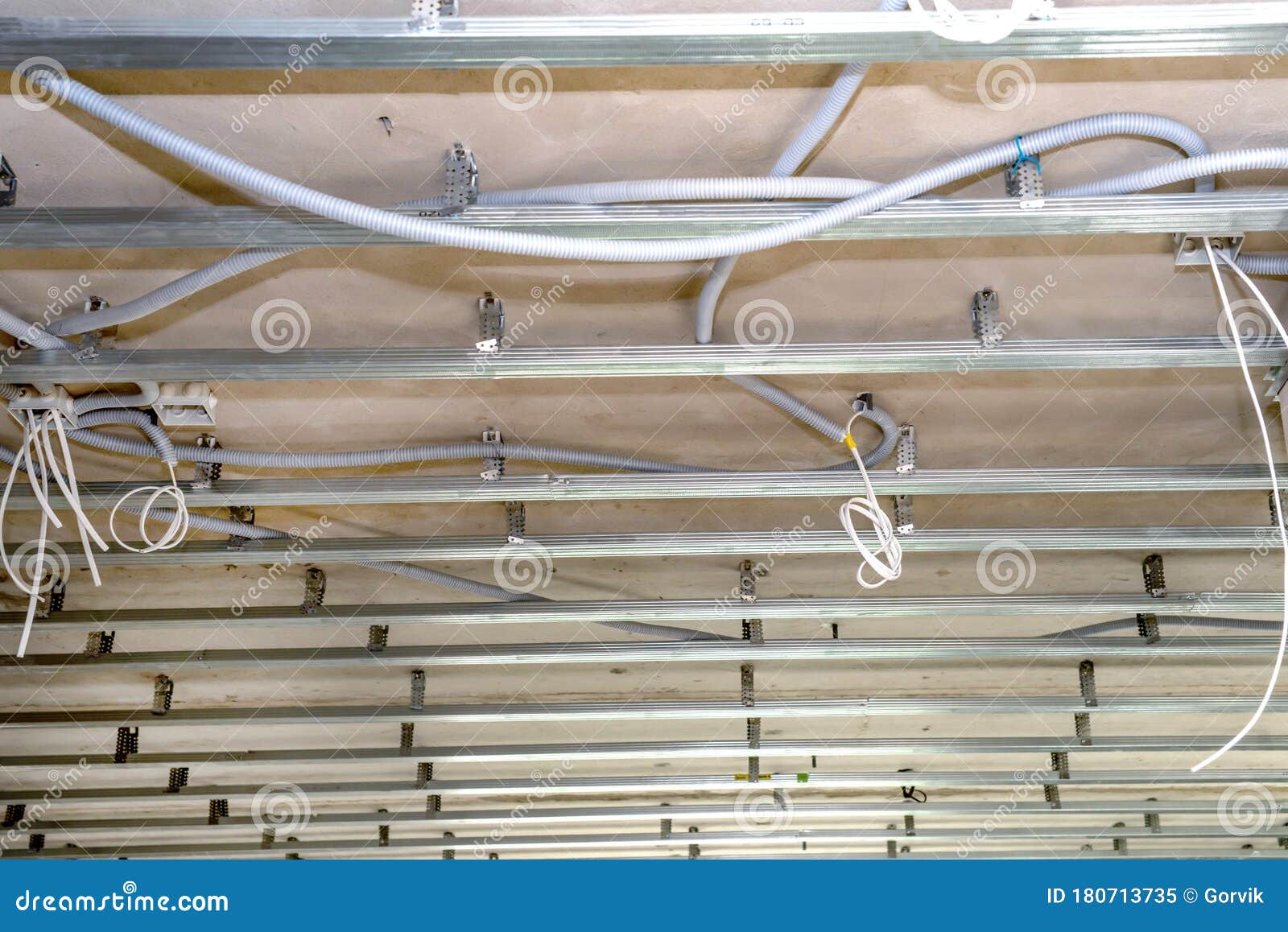 Electrical Wiring on the Concrete Ceiling in Drywall Stock Image ...