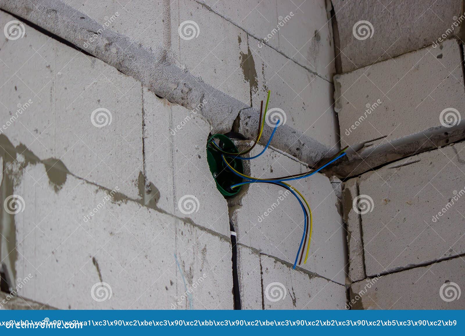Electrical Wiring of the House, Cable on the Wall in the Gate. Stock ...