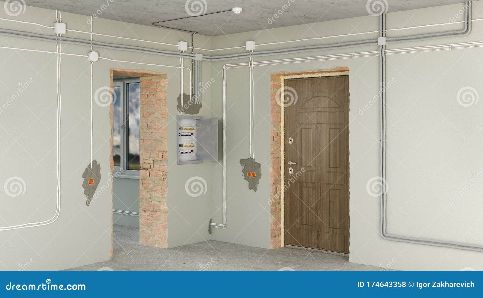 Electrical Wiring and Switch Box in Renovating House Stock Illustration ...