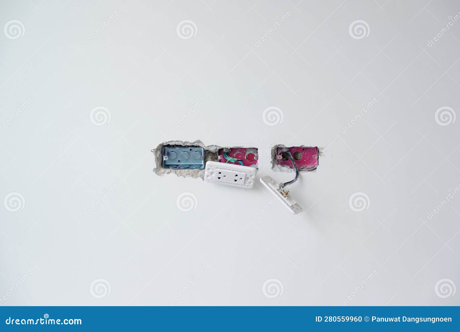 Hidden Installation Of Electrical Wires In A Concrete Wall Royalty-Free ...