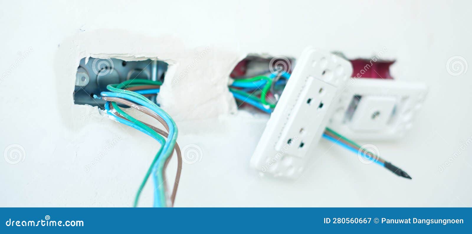 Hidden Installation Of Electrical Wires In A Concrete Wall Royalty-Free ...