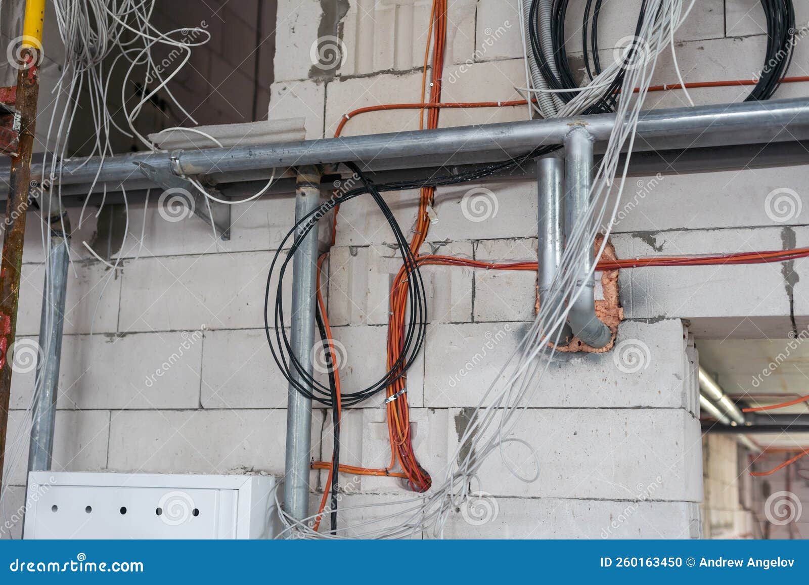 Electrical Wiring Work at a Construction Site. Wire Extension. Stock ...
