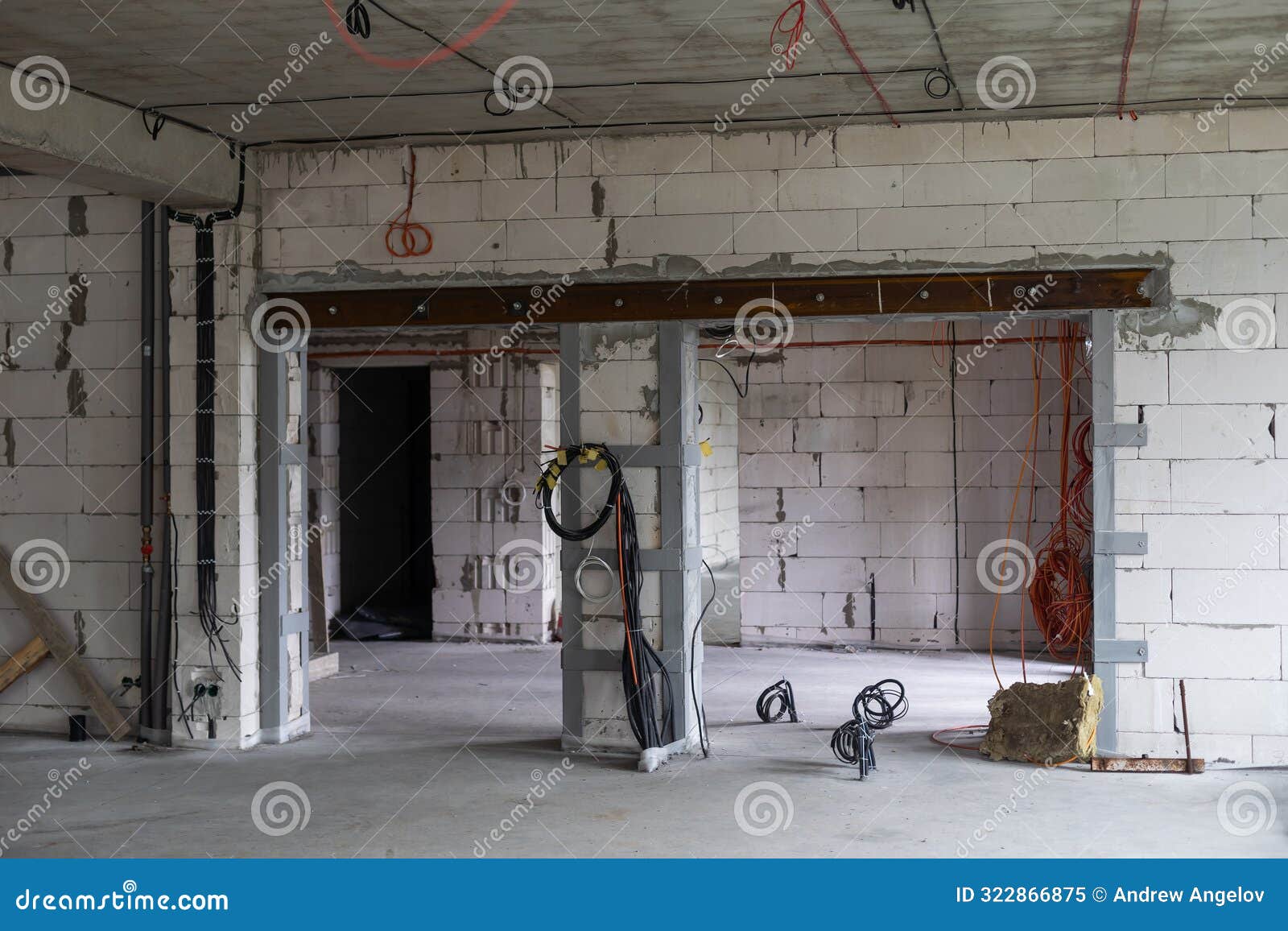 Electrical Wiring Work at a Construction Site. Wire Extension. Stock ...