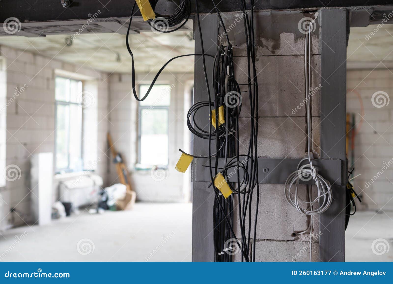 Electrical Wiring Work at a Construction Site. Wire Extension. Stock ...