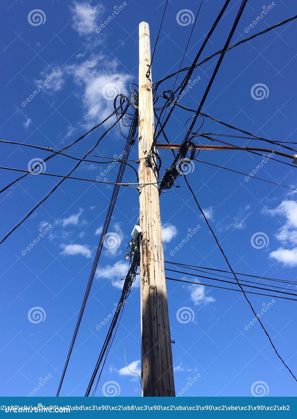 Electrical Wooden Pylon, Cables, Wires and Blue Sky Stock Image - Image ...