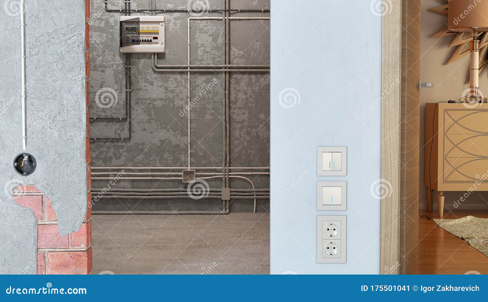 Electrical Work at Home in Process Stock Image - Image of wall, repair ...