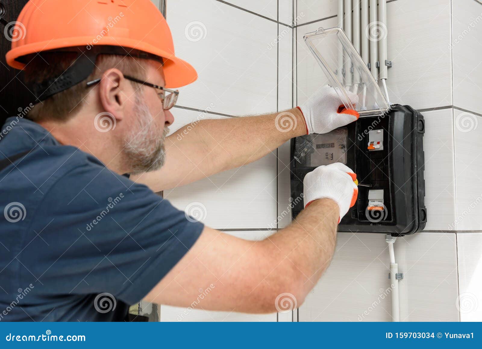 Electrical work indoors stock photo. Image of control - 159703034