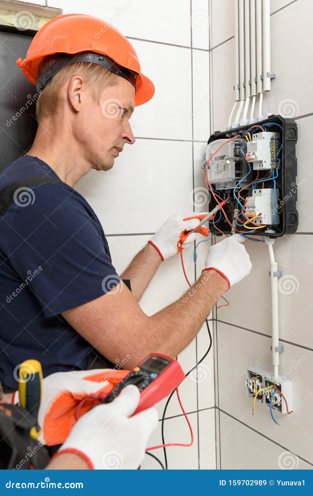 Electrical work indoors stock image. Image of devices - 159702989