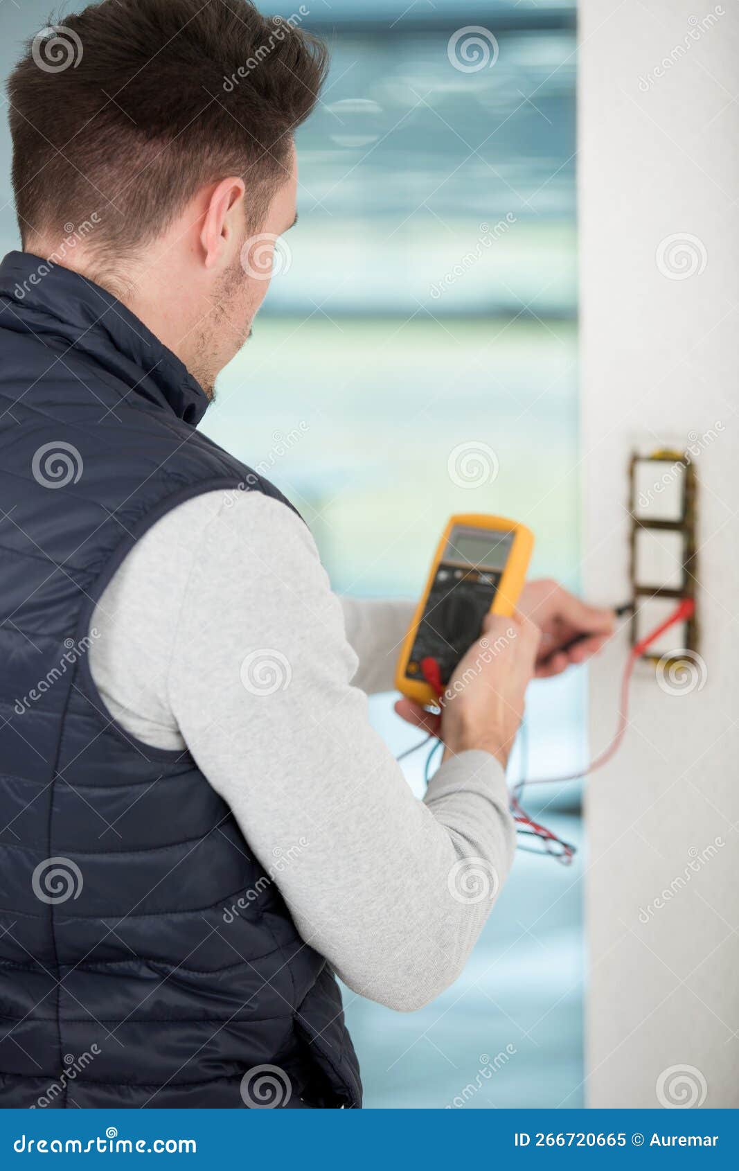 Electrical Work Indoors Testing Switch on Wall Stock Image - Image of ...