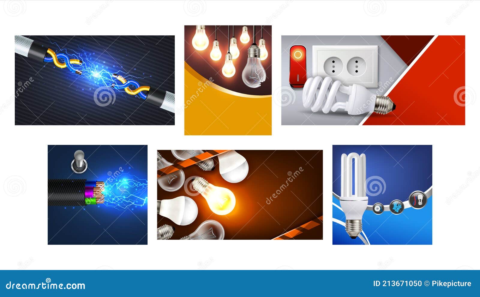 Electrical Work Promotional Posters Set Vector Illustration Stock ...