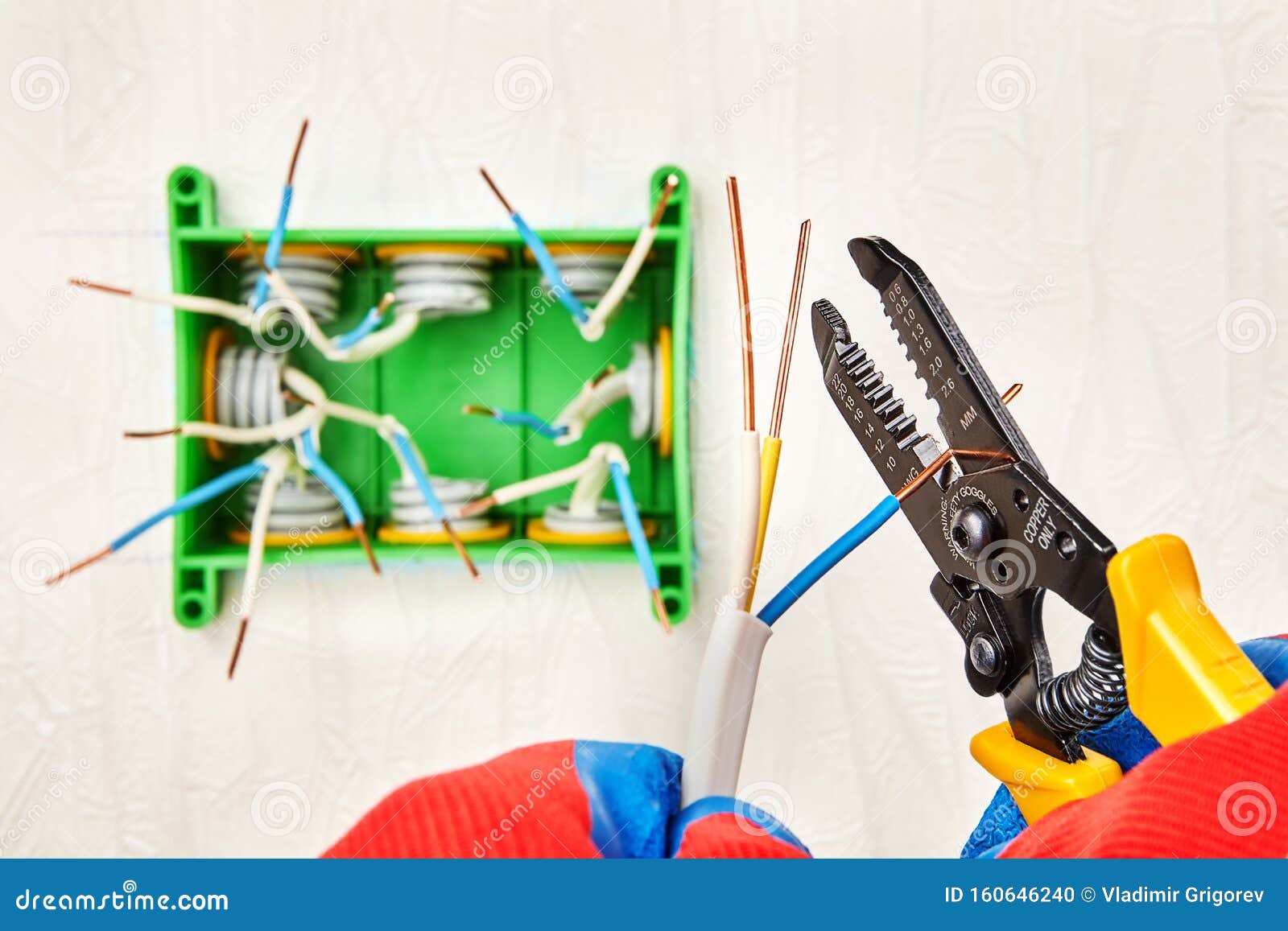 Using a Stripper Cutter Tool for Electrical Work Stock Photo - Image of ...