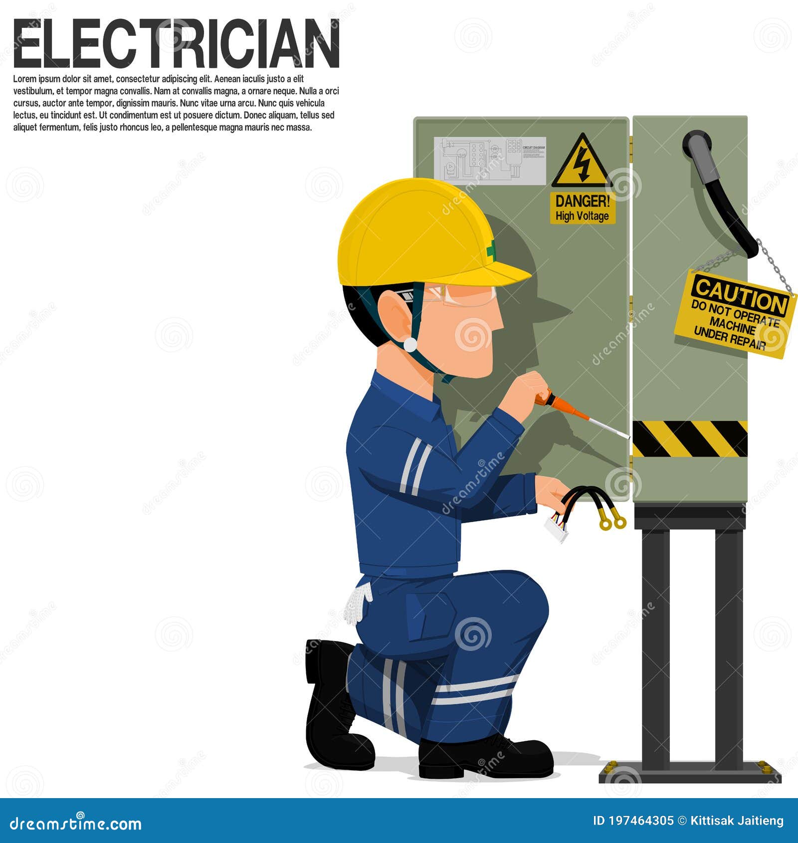 An Electrical Worker is Fixing the Electrical Cabinet Stock Vector ...
