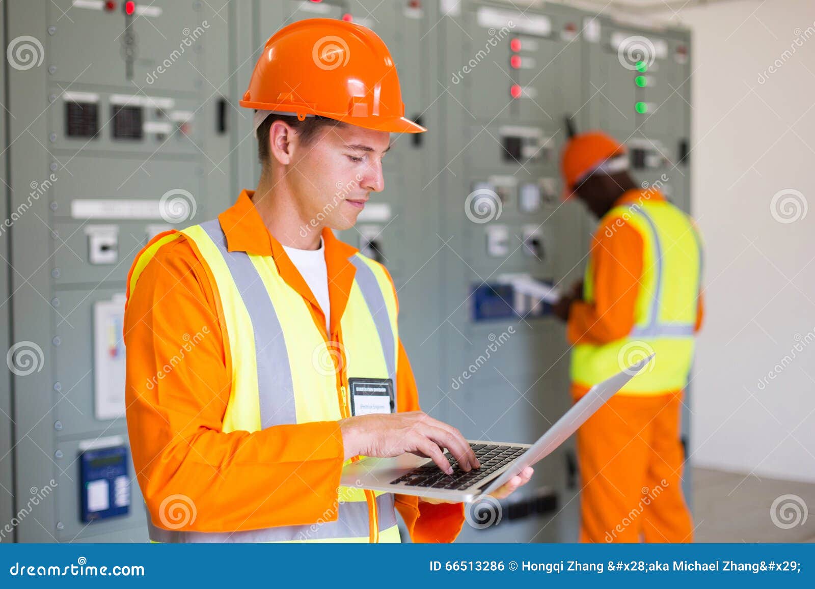Electrical worker laptop stock photo. Image of industry - 66513286