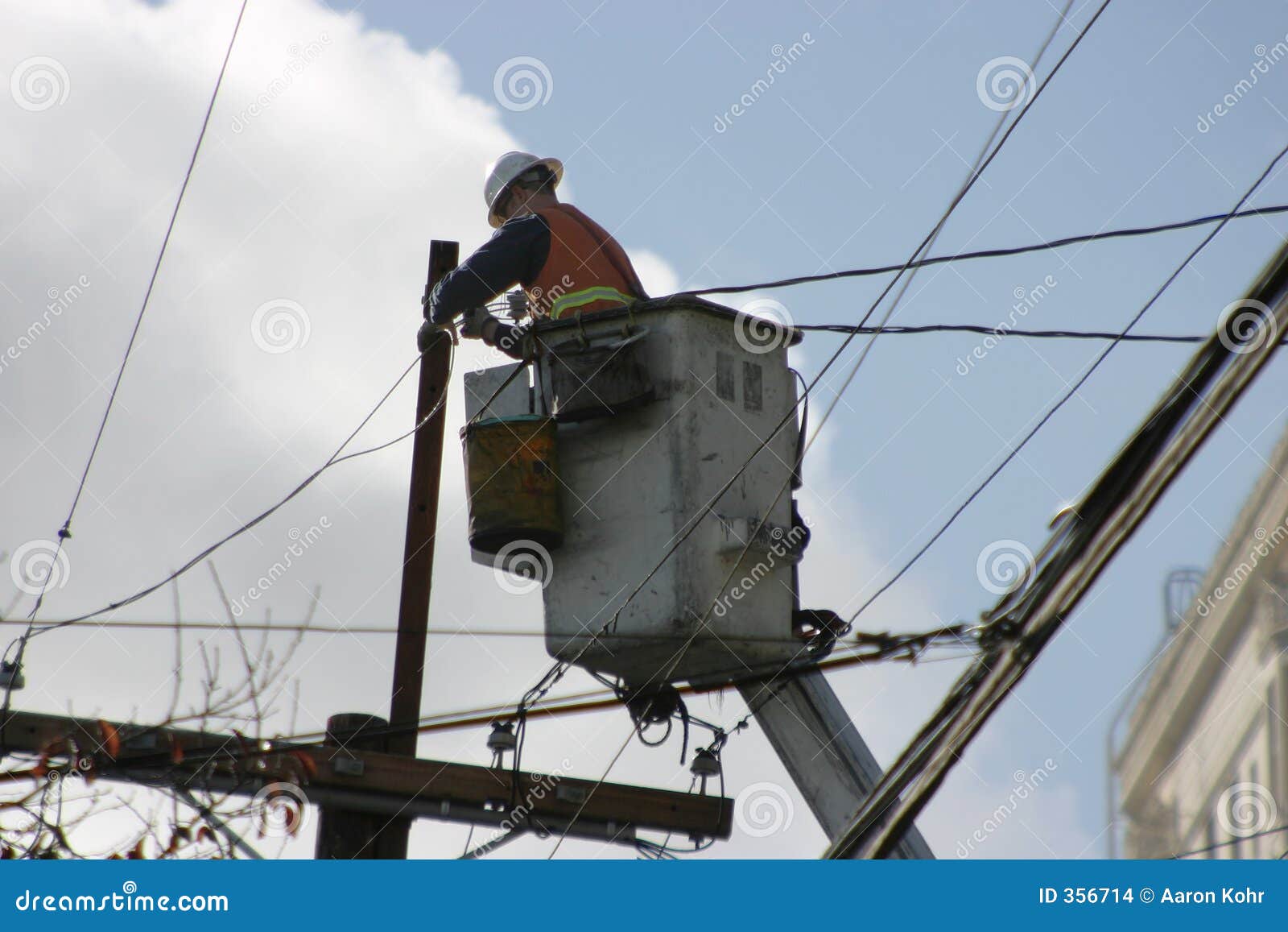 Electrical Worker on a Lift Stock Photo - Image of hard, worker: 356714