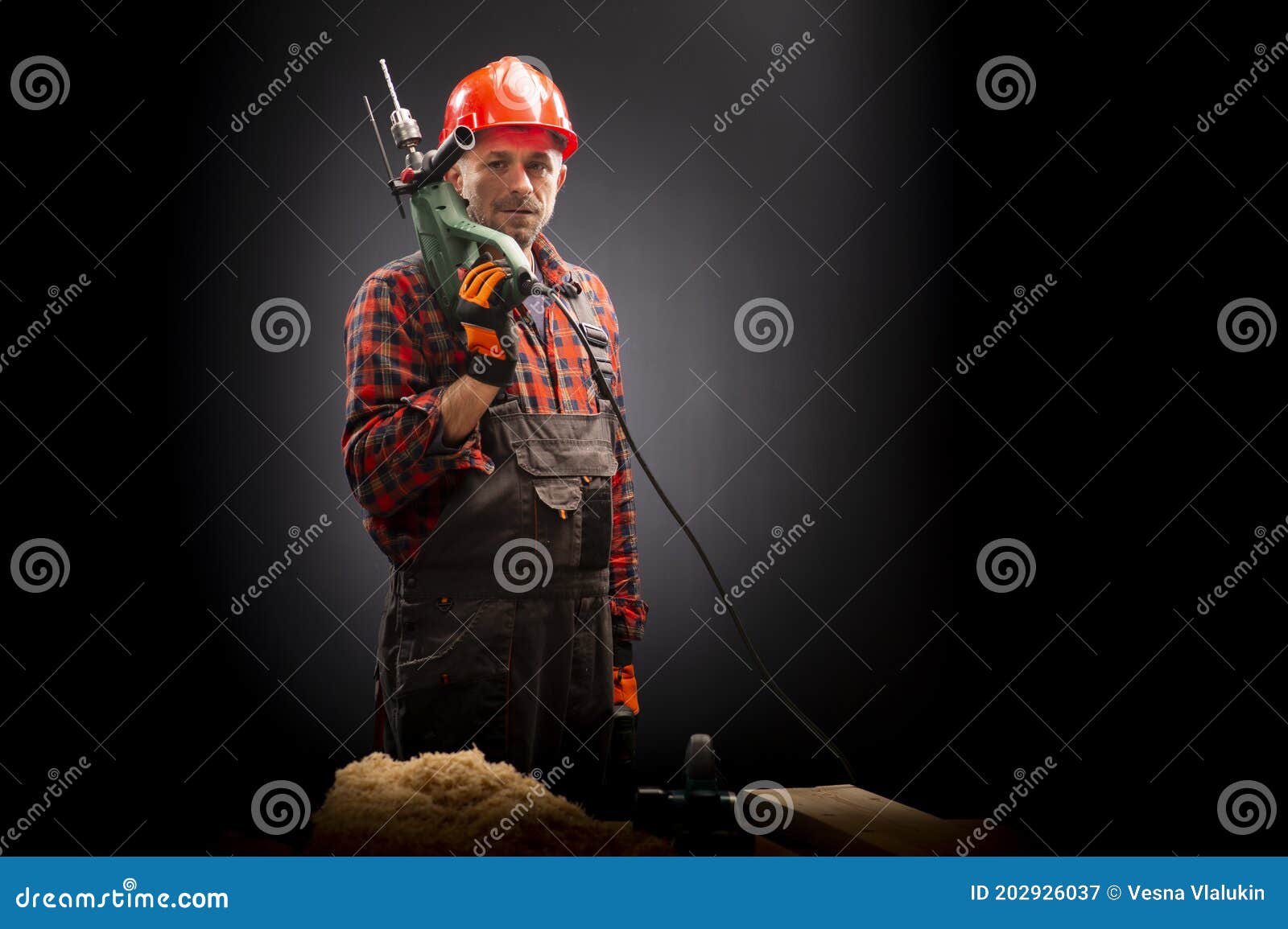 Electrical Worker With A Pneumatic Drill Presses Stock Image ...