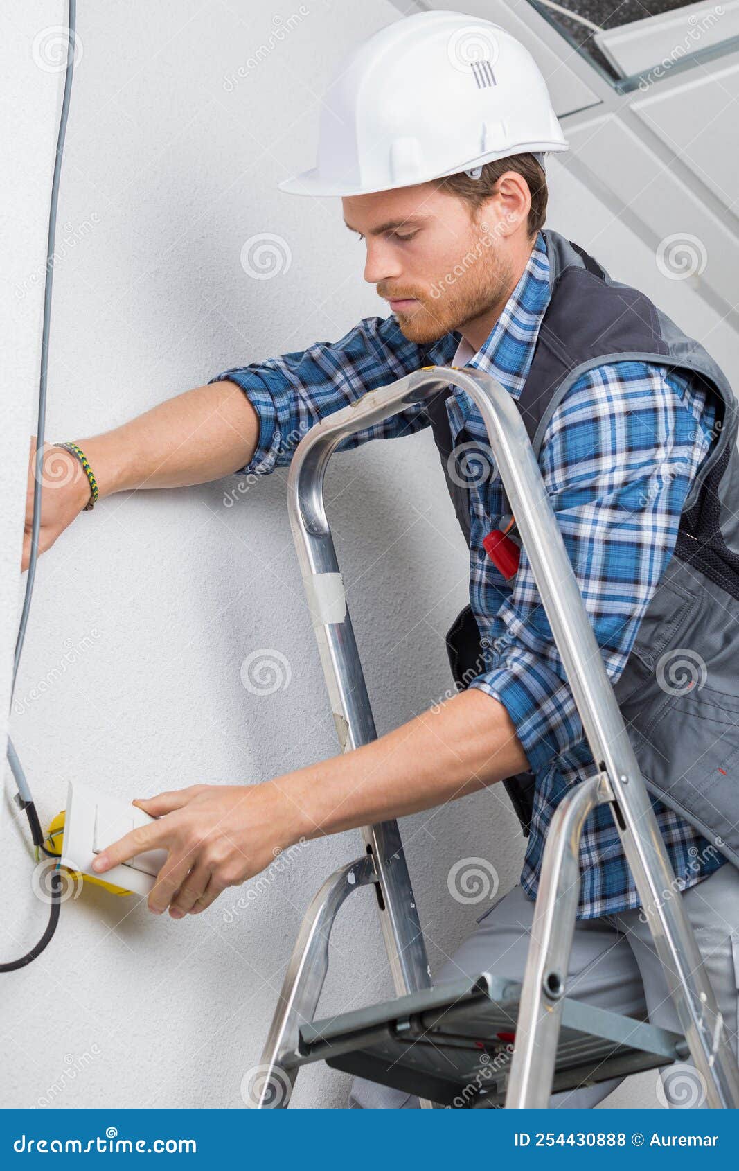 Electrical Worker Wiring in Ceiling Stock Photo - Image of public ...