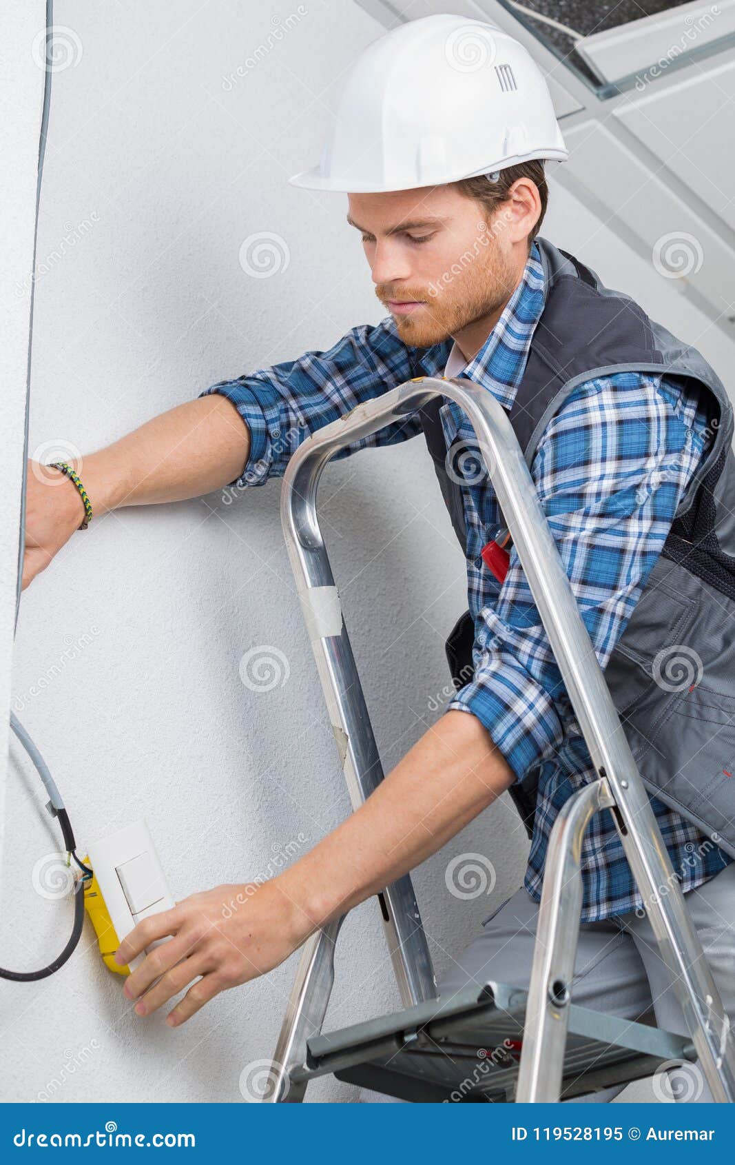 Electrical Worker Wiring in Ceiling Stock Image - Image of electricians ...