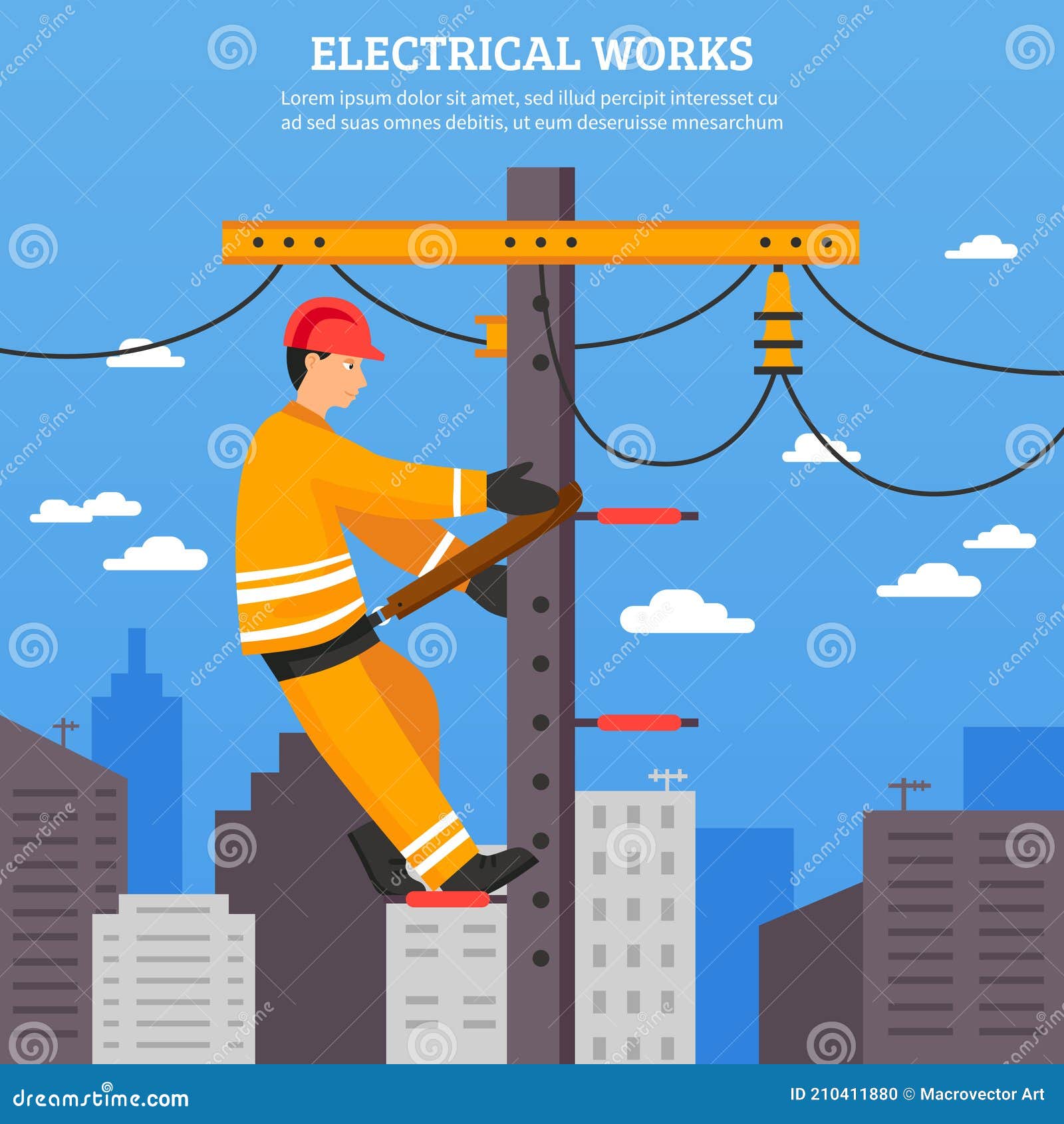 Electrical Works Flat Vector Illustration Stock Vector - Illustration ...