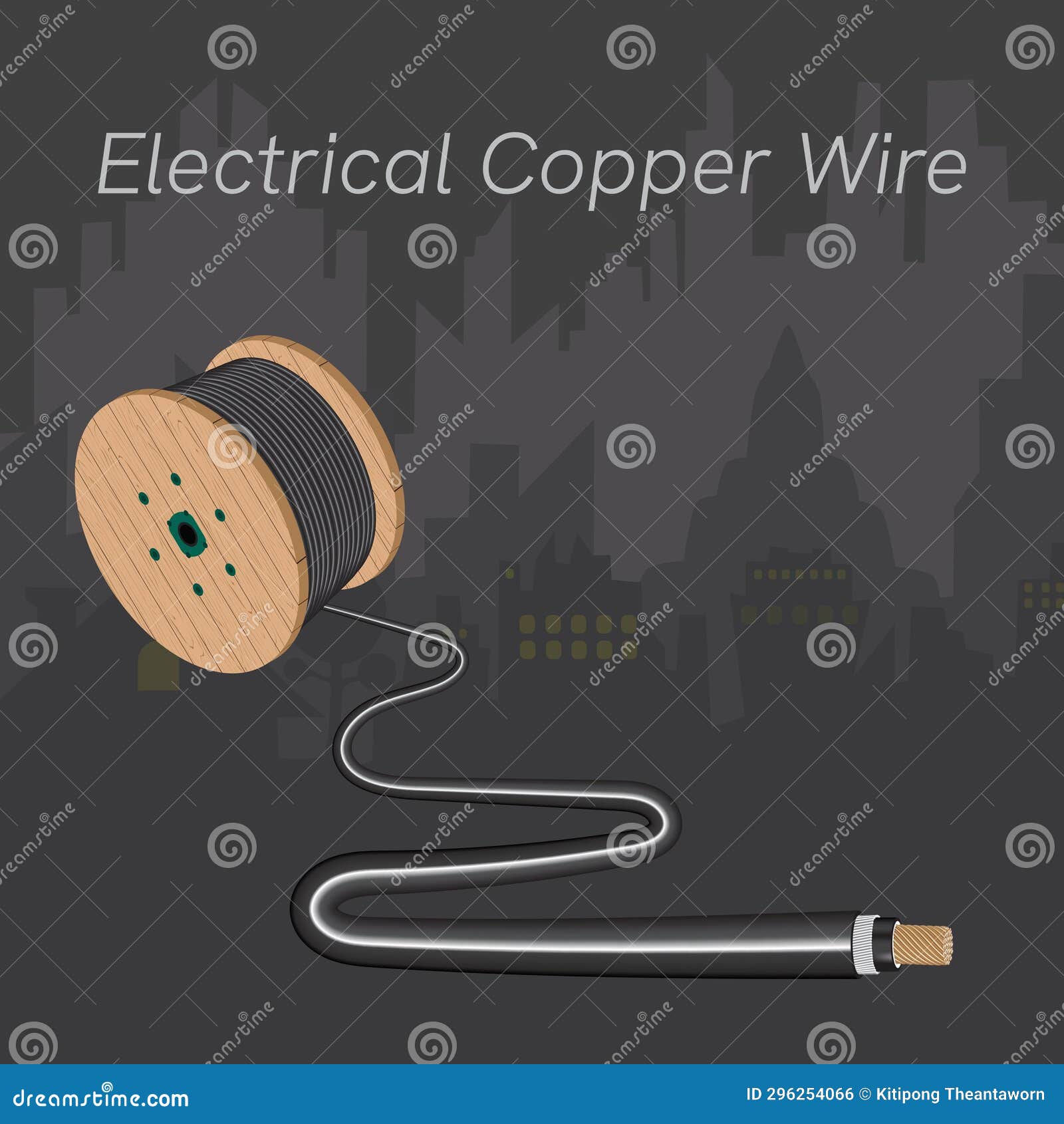 Electrical Copper Wire on City Background. EPS 10. Stock Vector ...