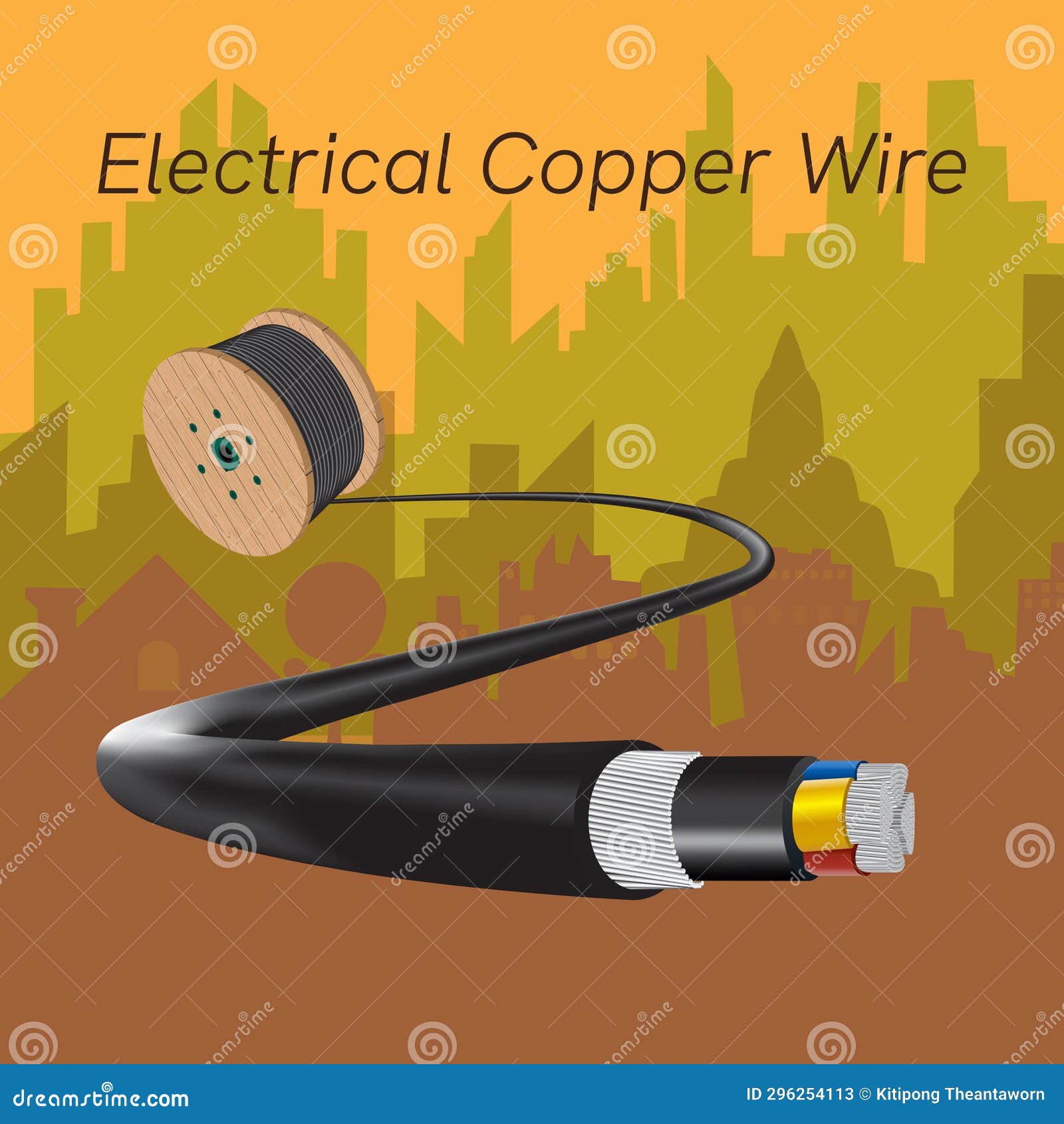 Electrical Copper Wire on City Background. EPS 10. Stock Vector ...