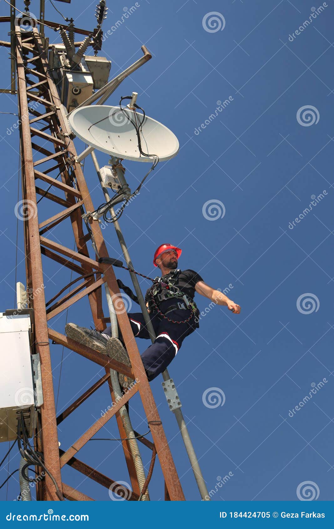 Electrician Adjusts the Antenna for the High Power Scada System Stock ...