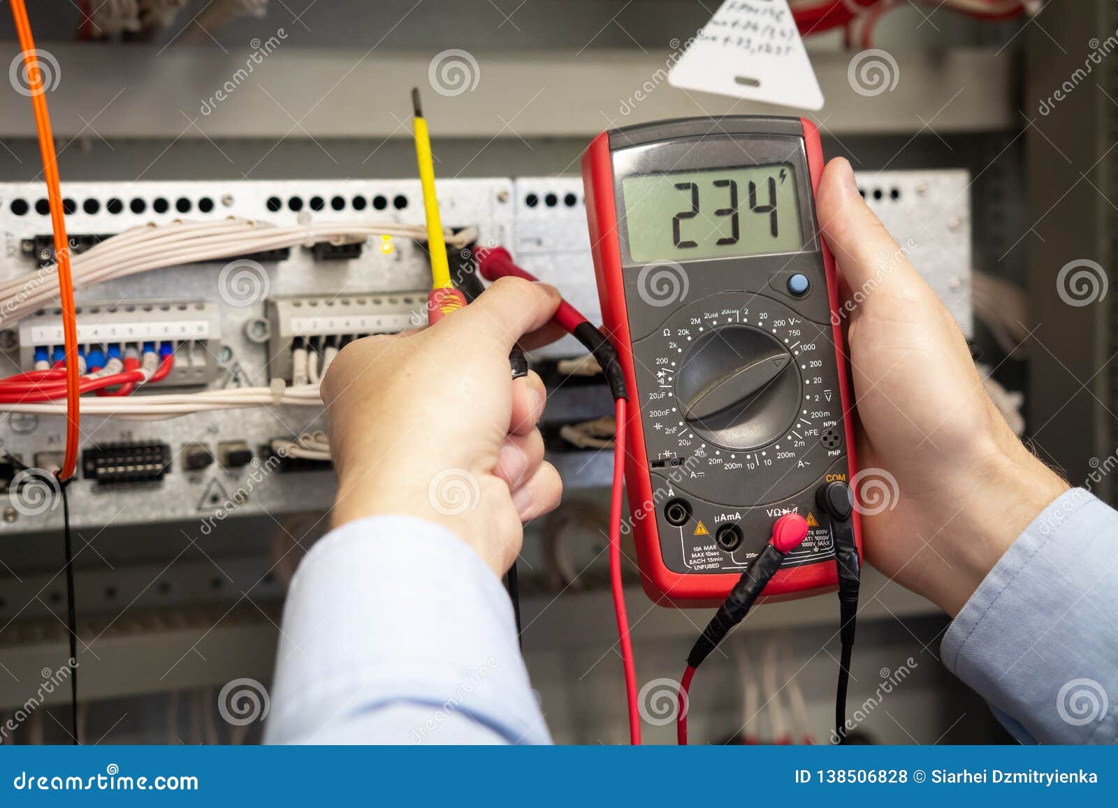 Electrician Adjusts Electrical Control Panel Stock Photo - Image of ...