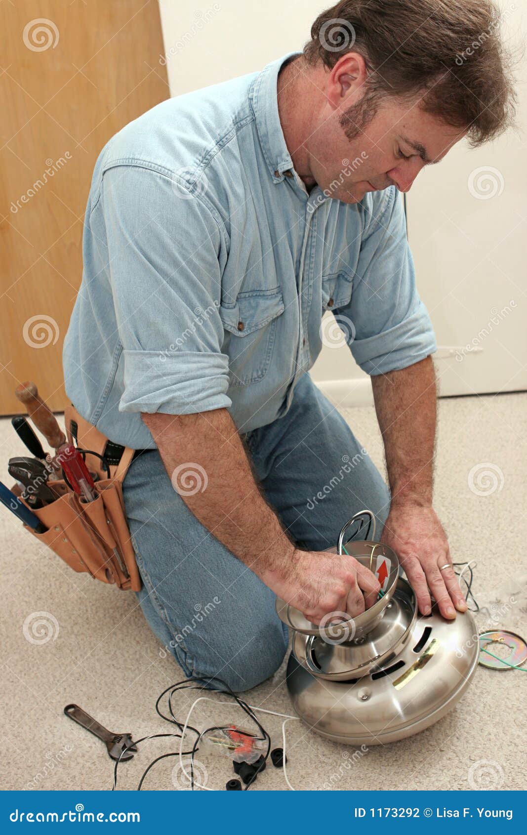 Electrician Assembles Fan Motor Stock Photo - Image of contractor ...