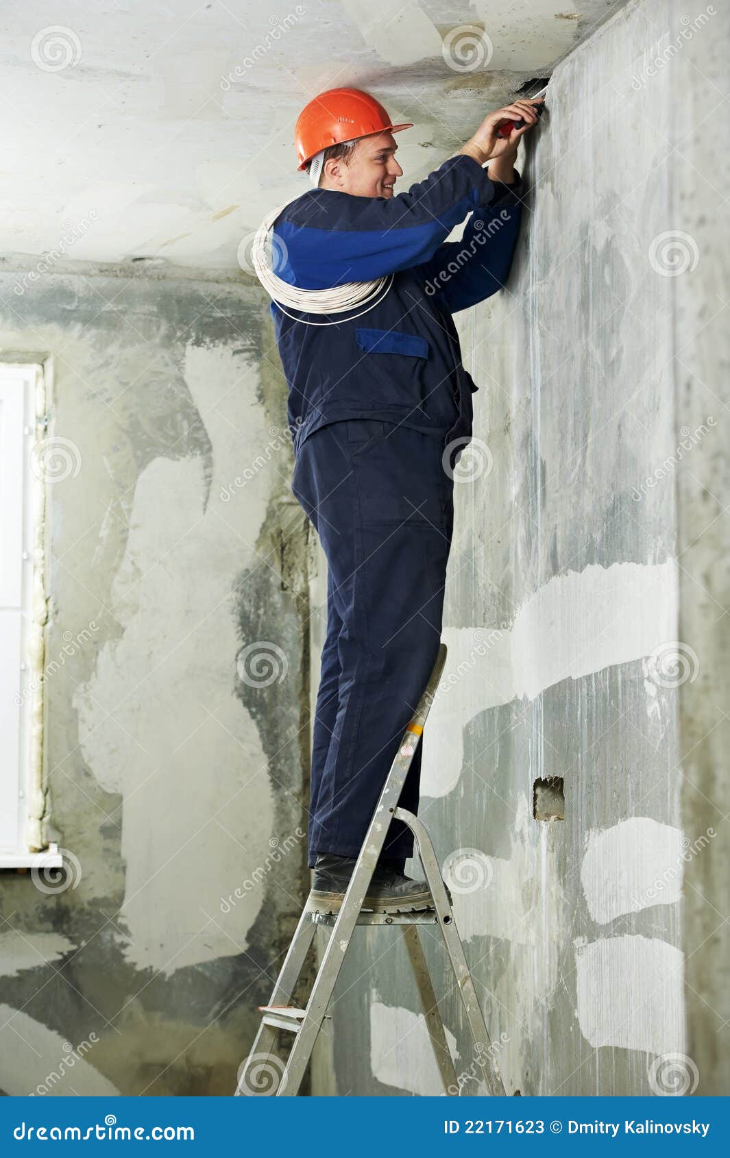 Electrician at Cable Wiring Work Stock Image - Image of adjustmant ...