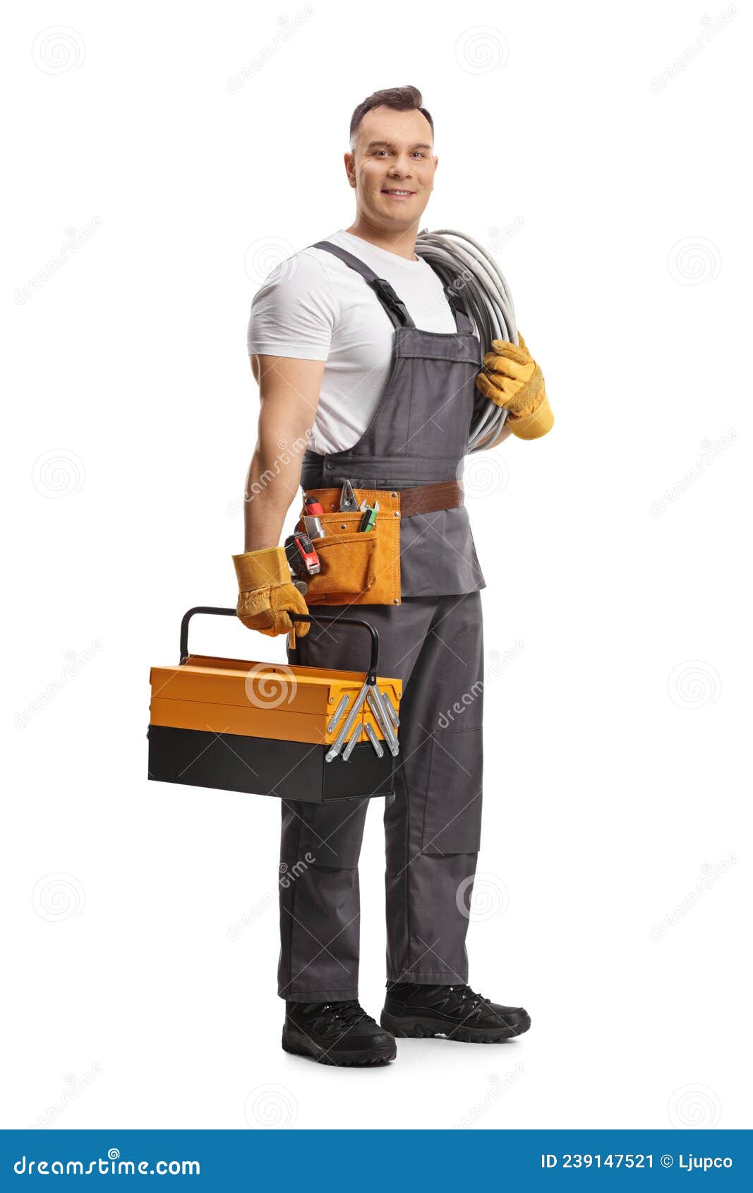 Electrician Carrying Cables on His Shoulder and a Tool Box Stock Image ...