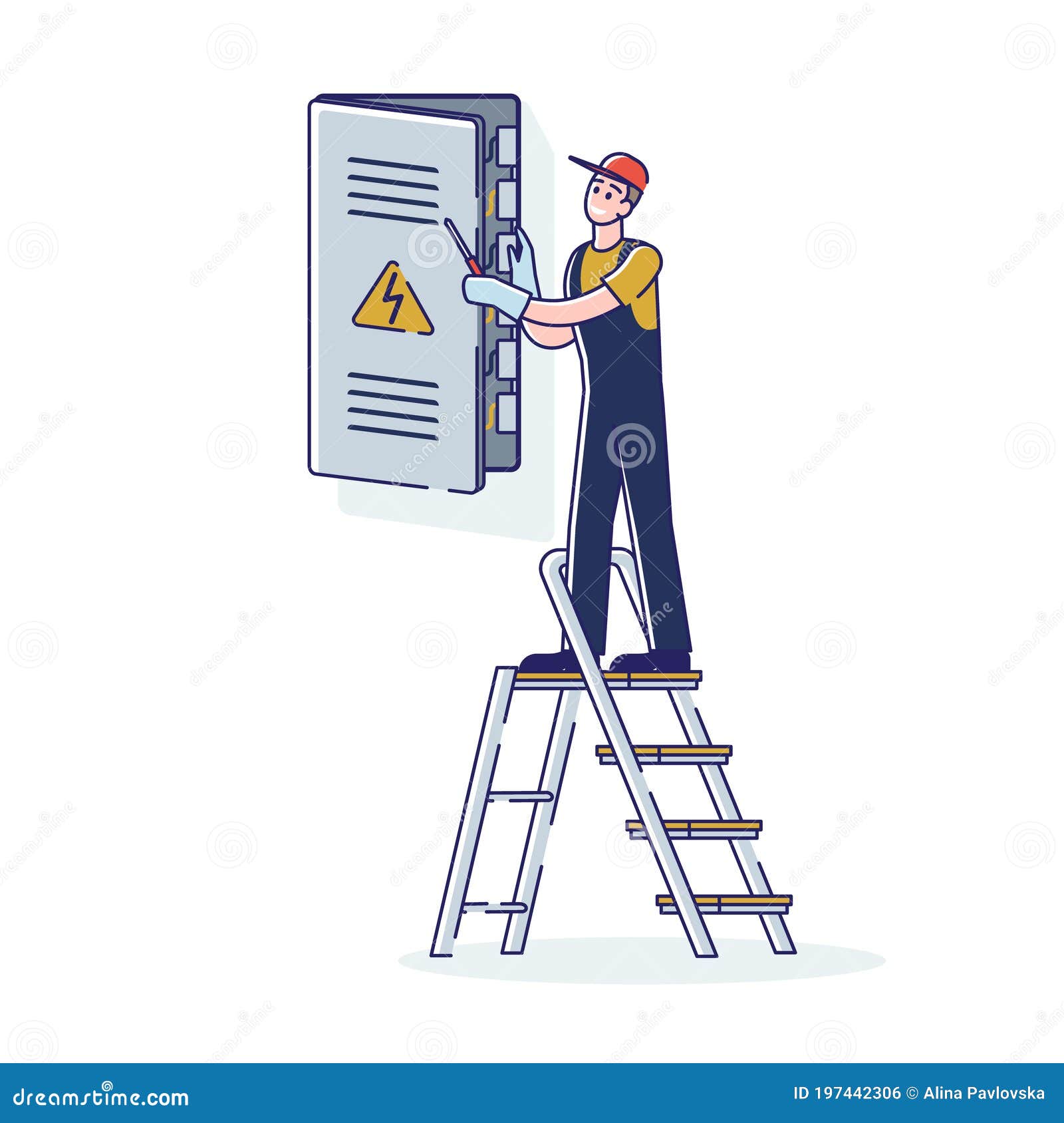 Electrician Checking Breaker Switch Box. Engineer Works with Electrical ...