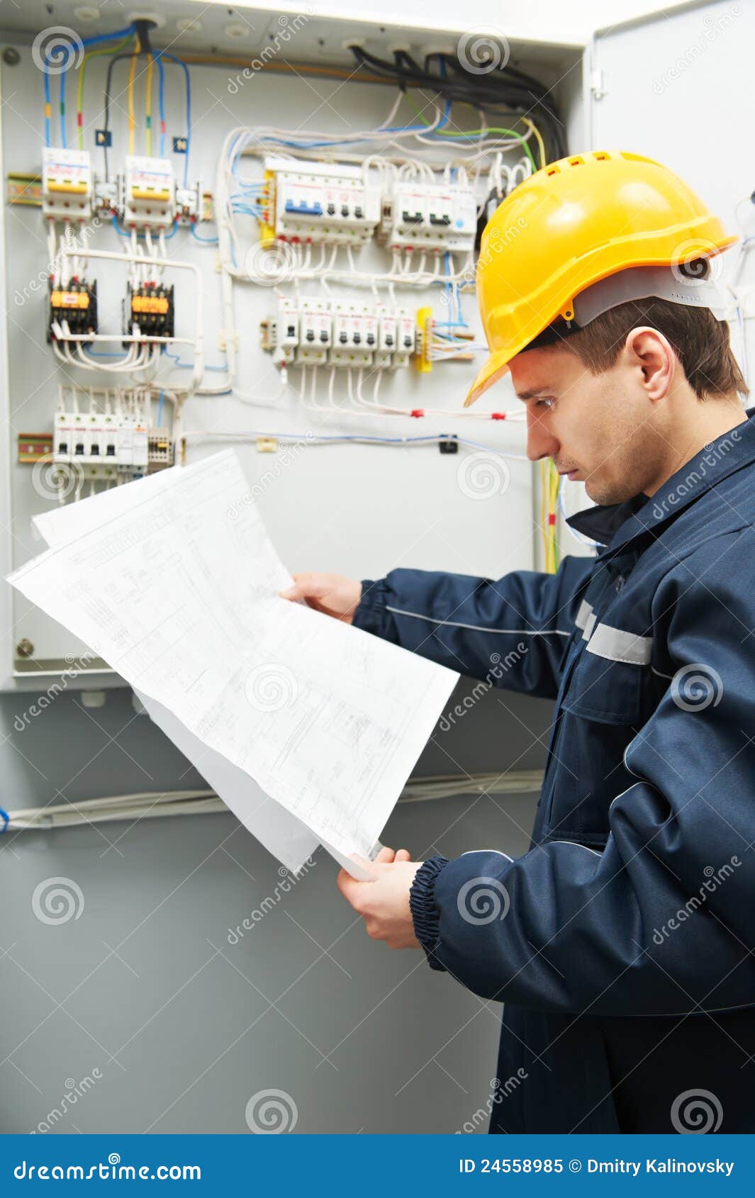 Electrician Checking Cabling Power Line Stock Image - Image of ...