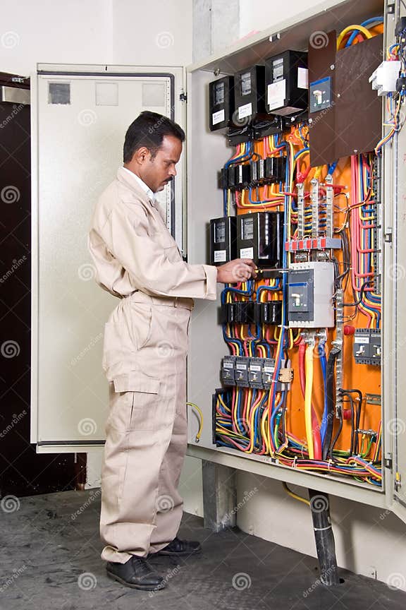 Electrician Checking Circuit Stock Photo - Image of circuit, energy ...